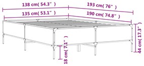 Rám postele dub sonoma 135 x 190 cm kompozitní dřevo a kov