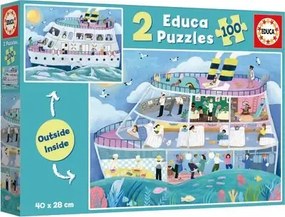 EDUCA Puzzle Outside Inside Výletní loď / 2x100 dílků / od 6 let