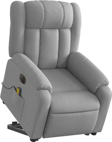 Elektrické zvedací masážní polohovací křeslo světle šedé textil 3205352