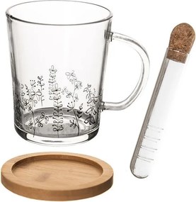 Skleněný hrnek s podtáckem a infuzérem LOUKA 420 ml