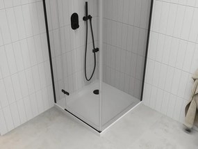 Mexen Roma, sprchový kout s 1-křídlými dveřmi 80 (dveře) x 80 (stěna) cm, 6mm čiré sklo, černý profil, slim sprchová vanička 5cm bílá s černým sifonem, 854-080-080-70-00-4010B