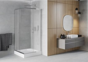 Mexen Rio, sprchový kout 90 x 90 cm, sklo námraza, chromový profil + sprchová vanička Rio, bílá, 860-090-090-01-30-4510