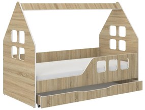 Dětská domečková postel KIDHOUSE se šuplíkem - sonoma - pravá - 160x80 cm