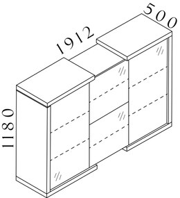 Manažerská skříň SOLID, 4 dvéřová, (prostřední sekce s nízkými policemi) výška 118cm, délka 191,2cm