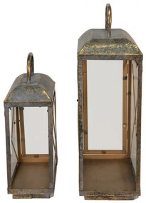 2ks zlatých antik kovových luceren Taft – 28x18x54 / 24x14x40 cm