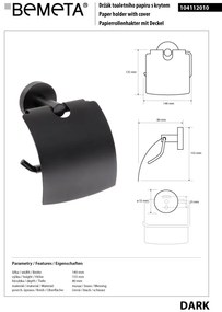 Bemeta Design DARK: Držák toaletního papíru, s krytem -