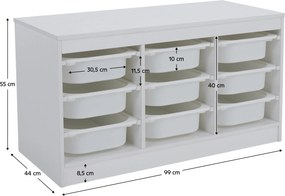 Organizér s úložnými boxy, bílá, TRIMAL