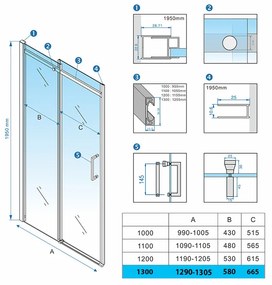 BPS-koupelny Posuvné sprchové dveře HYD-PD09 130 černá/transparent pro instalaci do niky