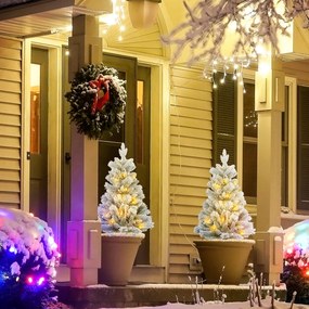 HOMCOM Vánoční stromek s LED osvětlením, sada 2 ks, 107 cm, šišky, červené bobule, nehořlavý, zelená/bílá