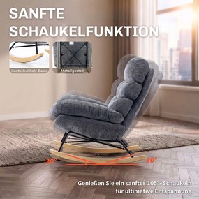 HOMCOM Houpací křeslo z chenille, křeslo k sezení v tureckém sedu s 2vrstvým polštářem, měkkým opěradlem, podnož z kaučukového dřeva, tmavě šedé