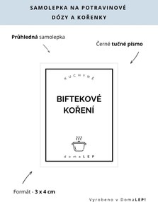 Samolepka na kořenky BIFTEKOVÉ KOŘENÍ průhledná 3 × 4 cm tučné písmo