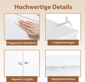 Costway WC skříňka s 3 dvířky a nastavitelnými policemi, dřevěná polička na WC