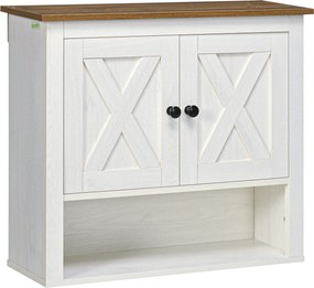 kleankin Nástěnná skříňka do koupelny s 2 dveřmi a úložnými policemi 60x19,5x52,5 cm Bílá | Aosom