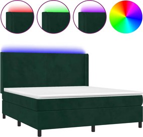 Box spring postel s matrací a LED tmavě zelená 180x200 cm samet 3139460