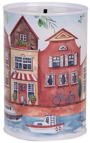 Plechová dóza kasička s domky Amsterdam - Ø 10*15 cm