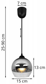 Závěsné svítidlo BERGEN, 1x chromové/transparentní skleněné stínítko (fi 15cm), LP