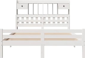 Postel s knihovnou bez matrace bílá 150x200 cm masivní borovice 3322266