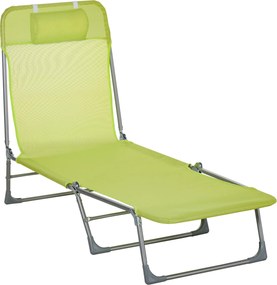 Skládací a polohovací zahradní lehátko Outsunny s podhlavníkem a nastavitelným opěradlem ve 5 úrovních, prodyšná textilní tkanina 182x56x28 cm Zelená