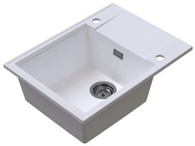 Sink Quality Sink55, kuchyňský granitový dřez 620x460x215 mm + grafitový sifon, bílá, SKQ-SINK.W.1KKO.XB