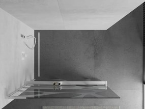 Mexen Kioto+ L, sprchová zástěna Walk-In s poličkou a věšákem 120 x 200 cm, 8mm čiré sklo bílý vzor, ​​bílý profil, 800-120-123-20-97