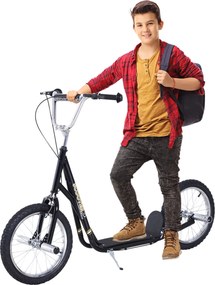 HOMCOM dětská koloběžka s pneumatikami odrážecí koloběžka koloběžka městská koloběžka pro děti kickboard 16 palců od 5 let výškově nastavitelná černá…