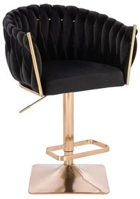 LuxuryForm DESIGN Barová židle NORDEN VELUR na zlaté hranaté podstavě - černá
