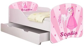 Dětská postel - Princezna s koníkem + jméno 180x80 cm + šuplík