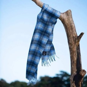 Šála z jehněčí vlny Blue Tartan krátká 150x27 cm - Islander