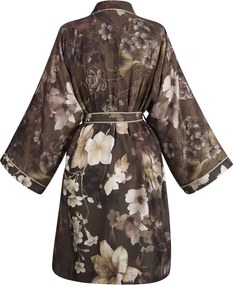 Kardol saténové kimono Velutini - hnědé (Luxusní saténové kimono s květy)