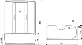 Kerra Xelo 150x85x215 masážní sprchový box s vanou, XL1585XL