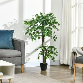 Umělý čajovník Outsunny, 120 cm, umělé stromky v dekorativním květináči pro interiér domova, obývací pokoj, kancelář Ø16x120 cm, zelený