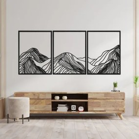 Třídílný dřevěný obraz Hory, Moderní 3D dekorace na zeď | SENTOP HDF0478