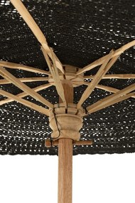 Černý boho slunečník s dřevěnou tyčí a střapci Lorie Wood - ∅ 140*250 cm