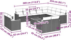 13dílný zahradní sedací souprava s poduškami černý polyratan 3258919