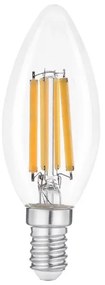 Prémiová retro LED žárovka svíčka E14 6W 806lm teplá, filament, ekv. 60W, 3 roky