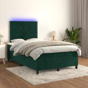 Box spring postel s matrací a LED tmavě zelená 120x190 cm samet 3270308