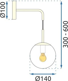 Toolight - nástěnná skleněná lampa E27 60W APP685-1W, zlatá, OSW-00095