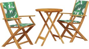 3dílný bistro set vzor listů textil a masivní dřevo 3281800
