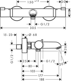 Hansgrohe Ecostat Comfort, termostatická vanová baterie, bílá matná, 13114700