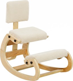 HOMCOM Ergonomická kolenní židle, kolenní stolička se záhlavím, vzhled manšestru, kancelářská židle do domácnosti, kanceláře, meditace, krémově bílá