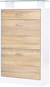 HOMCOM Botník se 3 šuplíky, skleněnou policí a hliníkovými úchyty pro předsíň, nosnost 50 kg, 60x24x105,5 cm