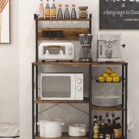 HOMCOM kuchyňský nábytek se zabudovanými zásuvkami pro mikrovlnnou troubu s policemi, industriální styl, 90 x 42 x 130 cm, hnědá