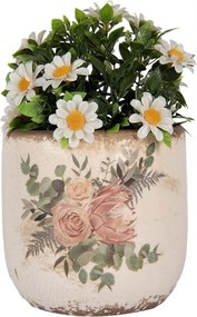 Béžový keramický květináč s květy Protea Eucalypt M - Ø 14*13 cm