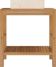 Koupelnová skříňka dřevo teak a umyvadlo mramor krémové 3058160