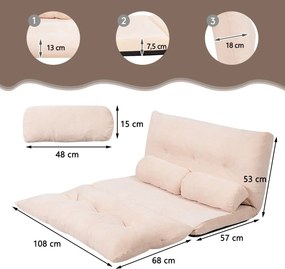 Costway Rozkládací pohovka na podlaze s 2 polštáři a opěradlem 6