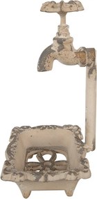 Béžová antik kovová mýdlenka s kohoutkem - 14*12*23 cm