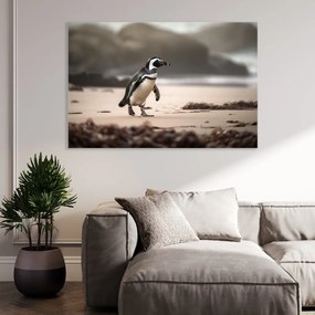 Obraz na plátně - tučňák na pláži s kameny FeelHappy.cz Velikost obrazu: 120 x 80 cm