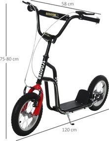 HOMCOM Dětská koloběžka Scooter Městská koloběžka od 5 let s 12palcovými pneumatikami v černé barvě 120x58x75-80 cm pro bezpečnou zábavu při jízdě | …