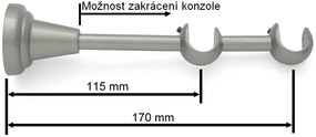 GARNÝŽE-HEBR Garnýž Torino matná stříbrná dvojitá 380 cm