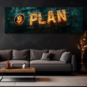 Obraz na plátně - Bitcoin B Plan Neon Sign FeelHappy.cz Velikost obrazu: 150 x 50 cm